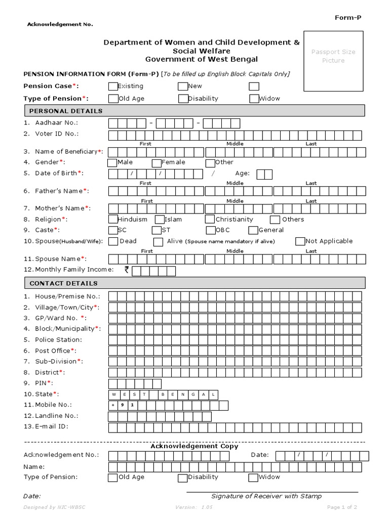 Form-P Old Age Widow | PDF | Disability | Marriage