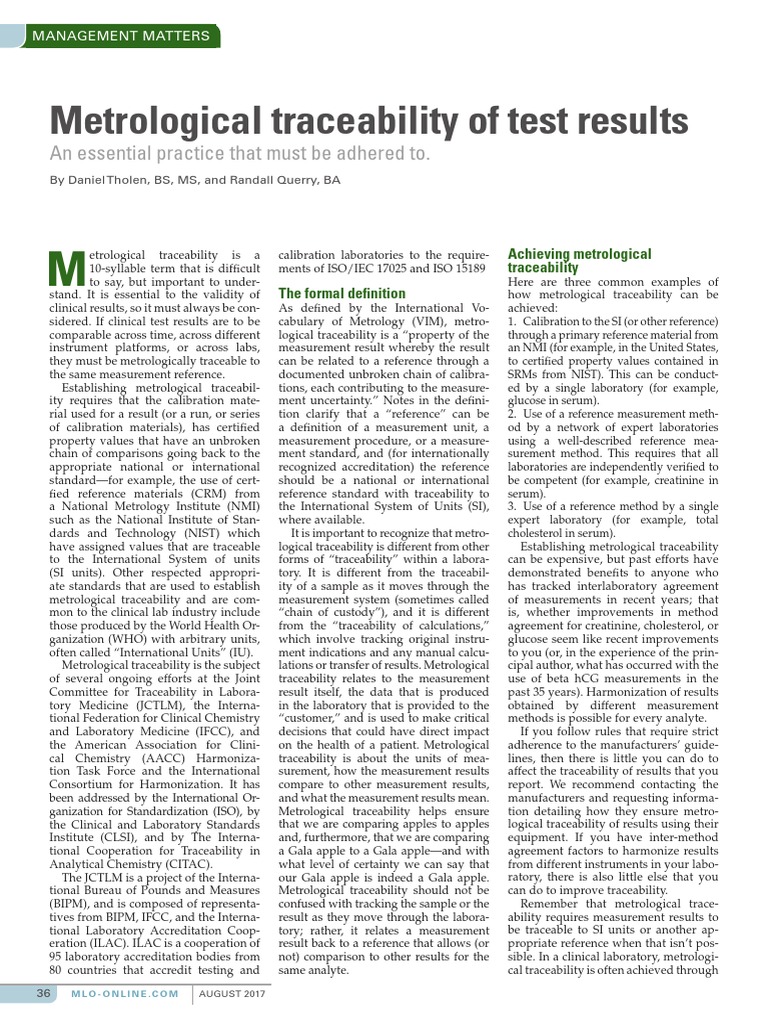Metrological Traceability of Test Results: An Essential Practice That ...