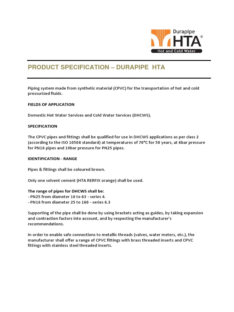 HTA System Specification | PDF | Pipe (Fluid Conveyance) | Mechanical ...