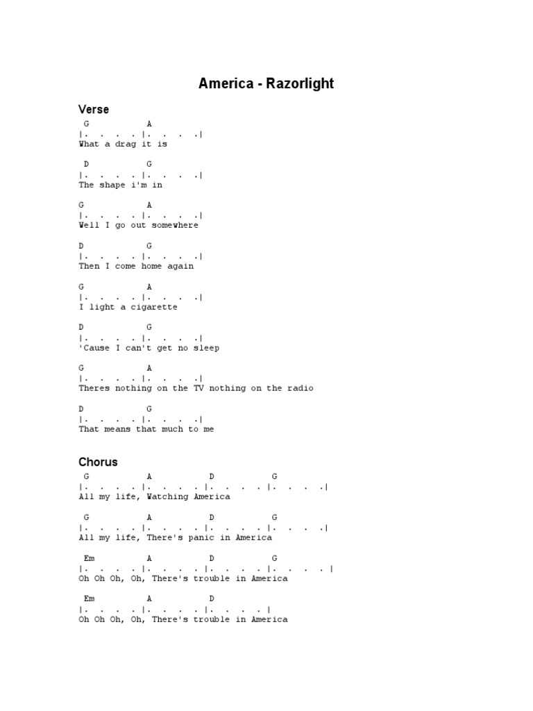 America - Razorlight: Verse | PDF | Song Structure | Musical Compositions