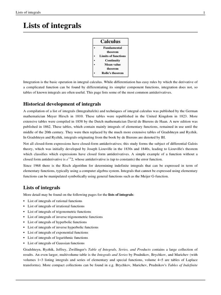 List of Integrals | PDF | Mathematics | Combinatorics