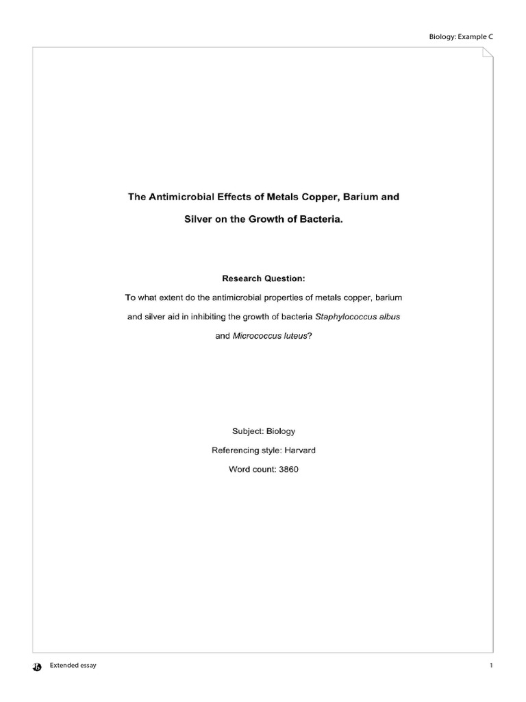 Biology: Example C: Extended Essay 1 | PDF