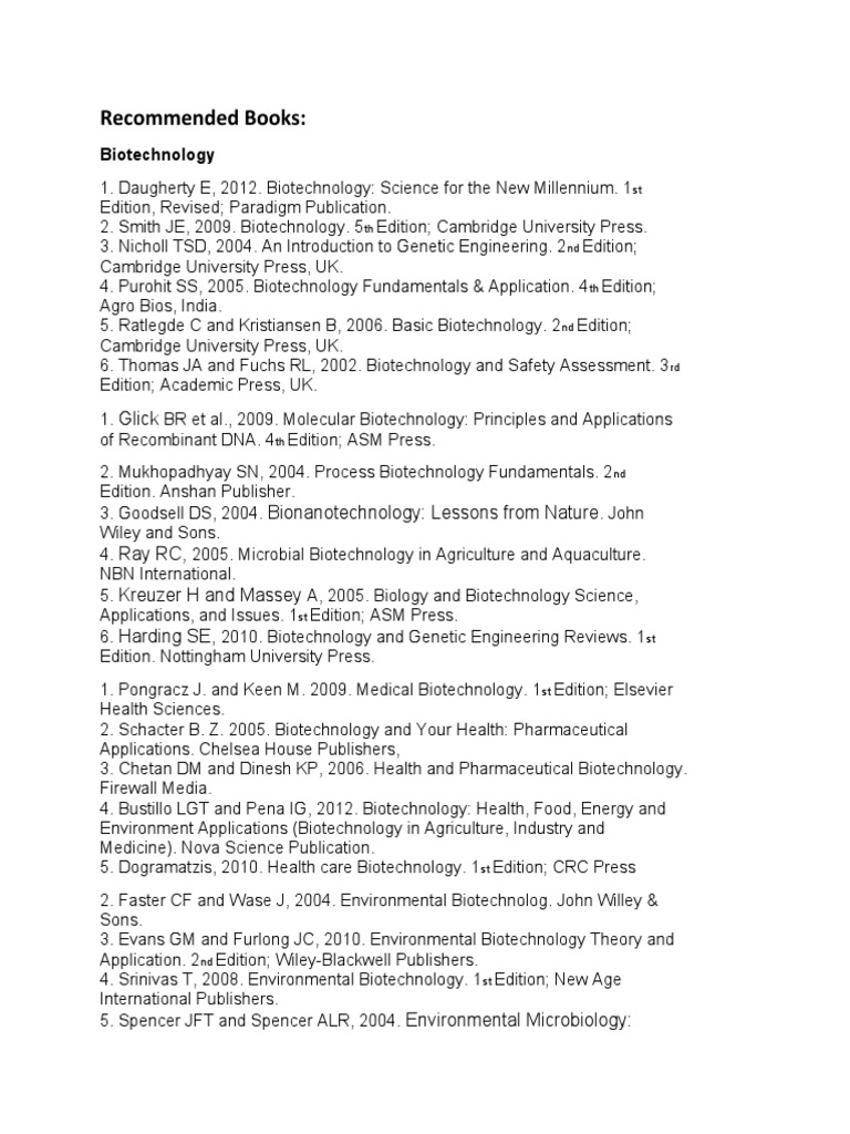 Recommended Books of Biotechnology | PDF | Biotechnology | Immunology