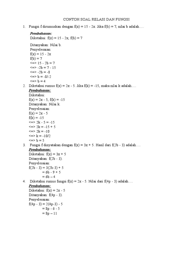 Contoh Soal Relasi Dan Fungsi Dan Pembahasanya | PDF