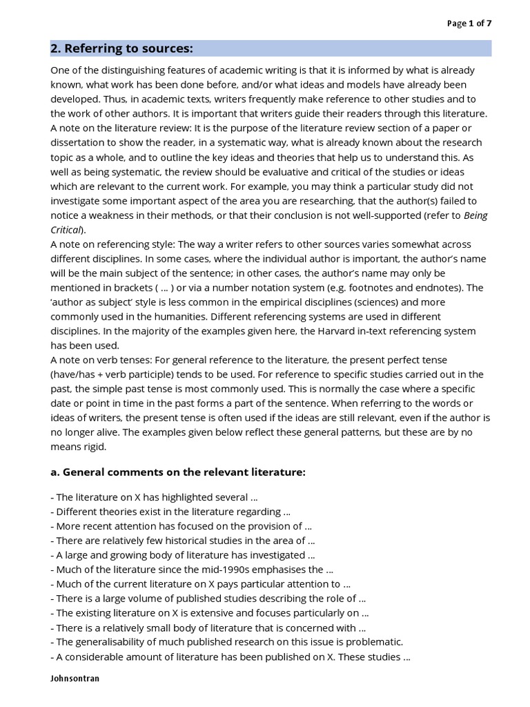 The Essential Academic Phrase For Writing - Referring To Sourcces | PDF ...