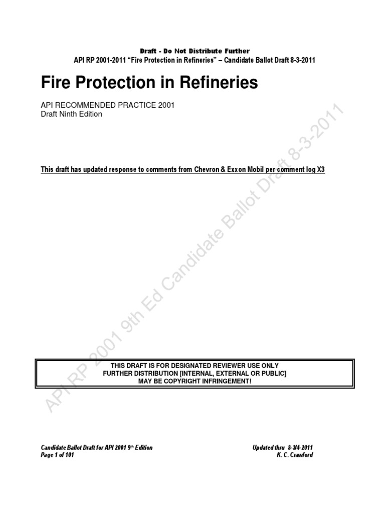 API Fire Requiremnts - Oil Refinery | PDF | Oil Refinery | Firefighting