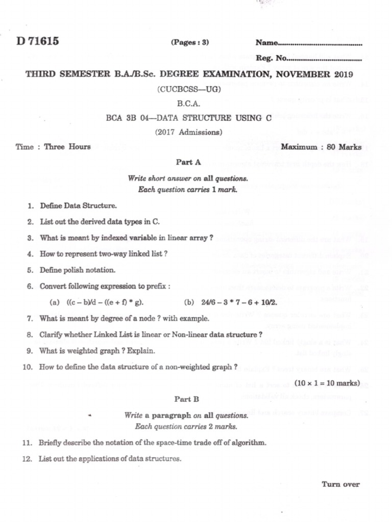 Data Structures Question Paper 3 | PDF