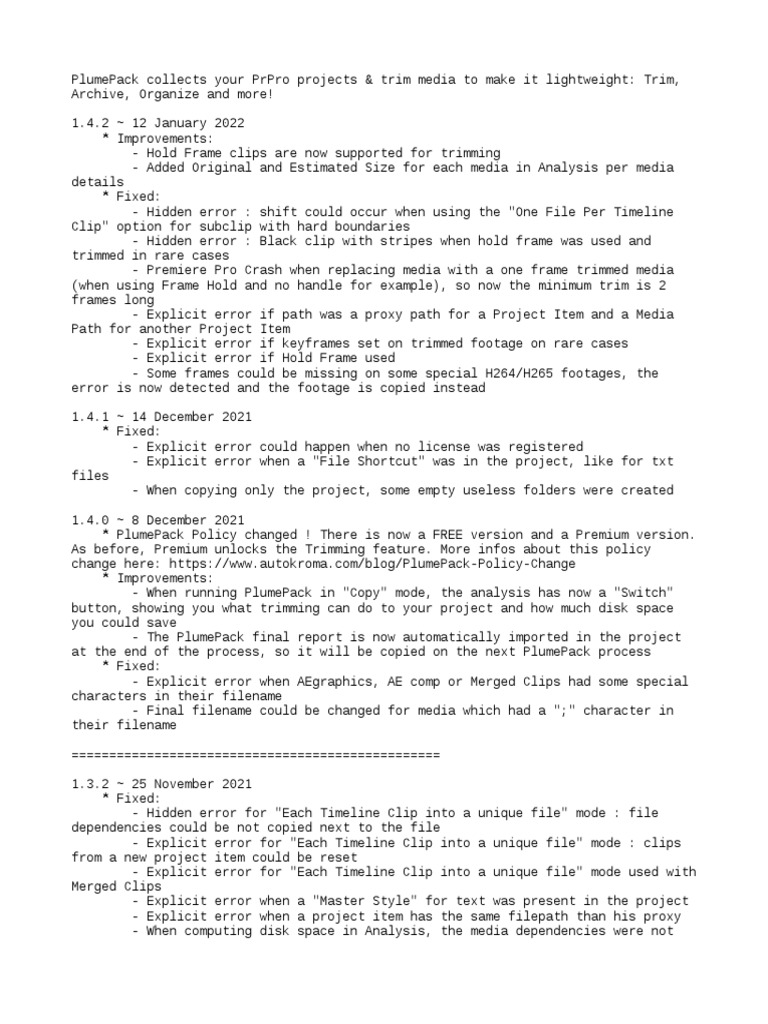 PlumePack Changelog | PDF | Computer File | Computing