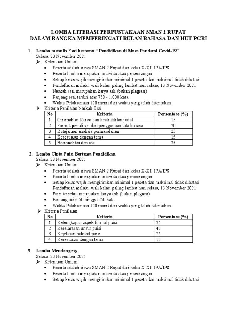Lomba Literasi Perpustakaan Sman 2 Rupat | PDF