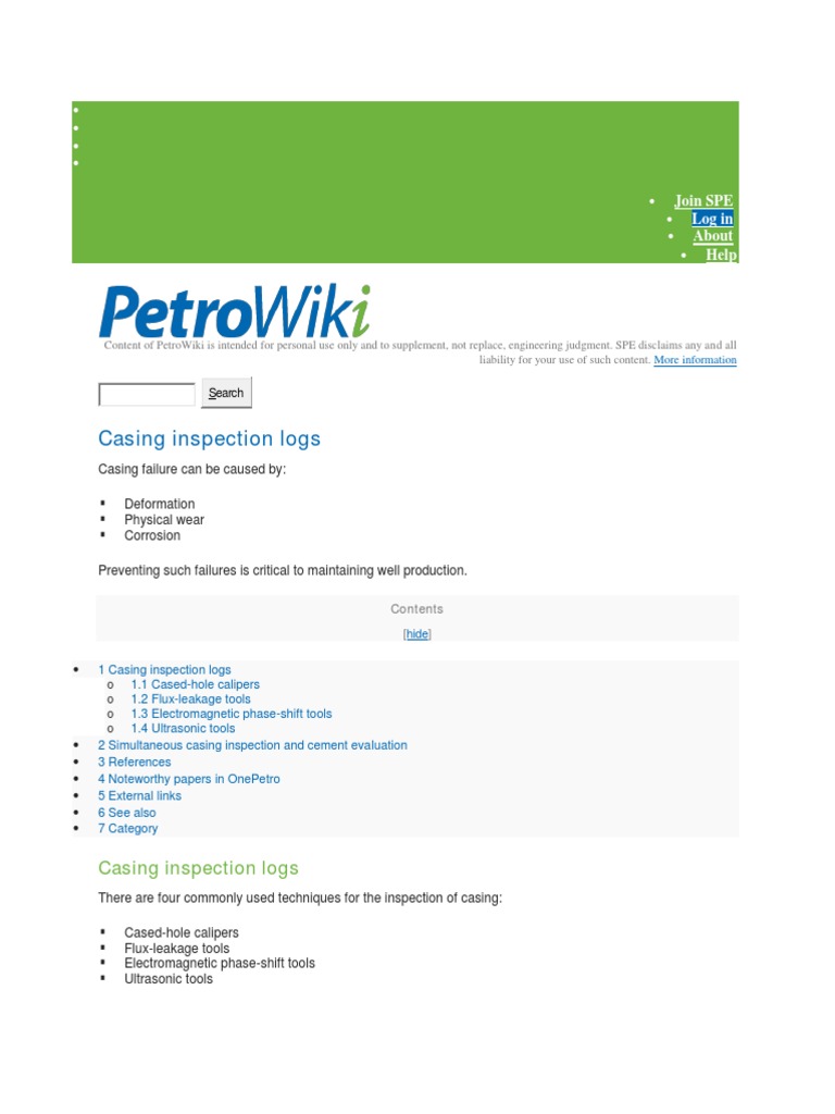 Casing Inspection Log | PDF | Casing (Borehole) | Inductor