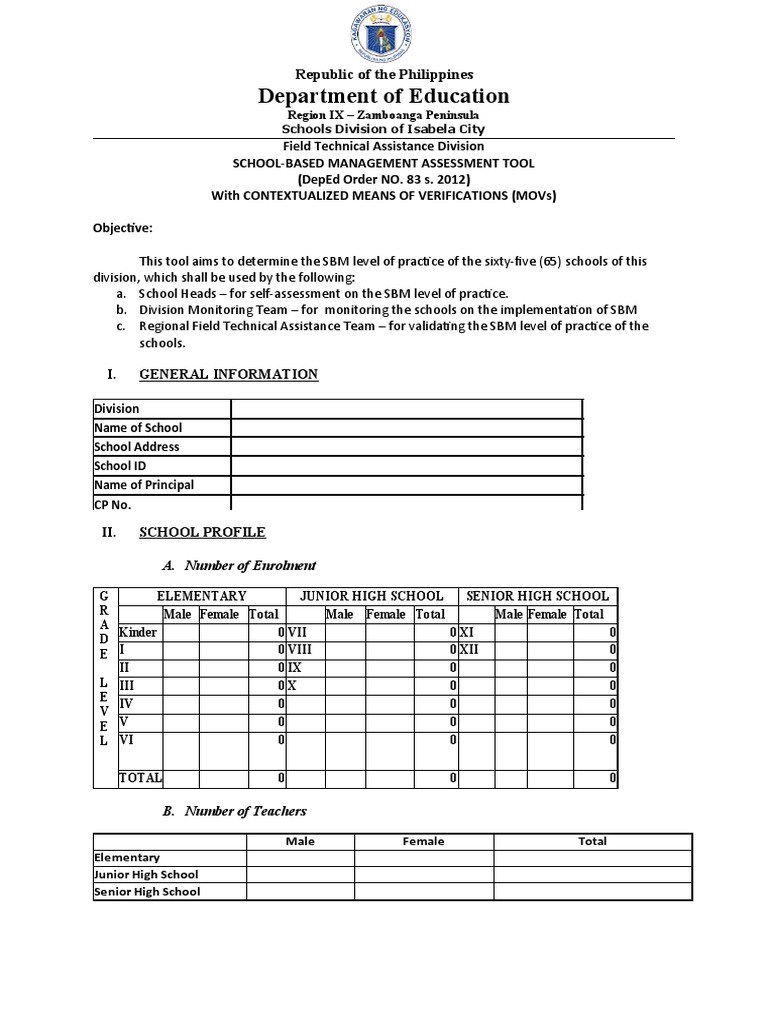 SBM Management Assessment Tool Word | PDF | Learning | Curriculum