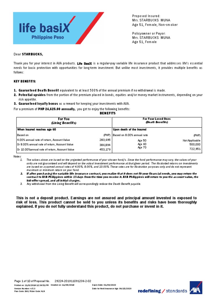 AXA Sample Proposal | PDF | Insurance | Life Insurance