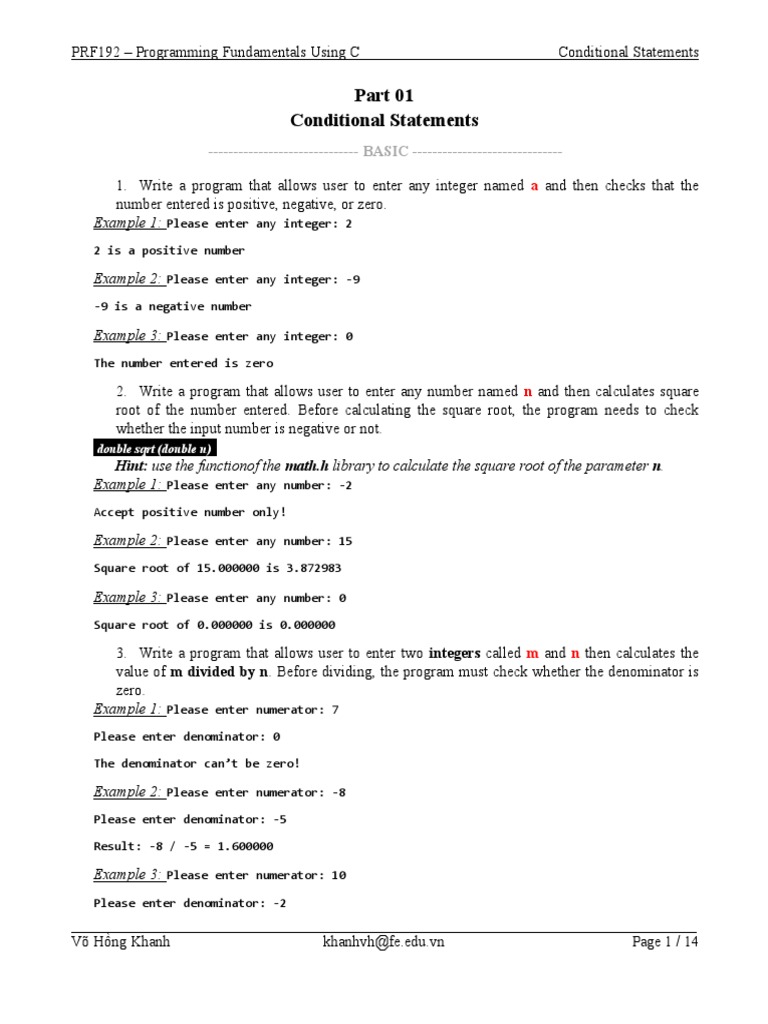 Conditional Statements: Example 1 | PDF | Division (Mathematics) | Area
