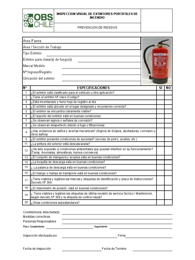 Tarjeta De Inspeccin De Extintores