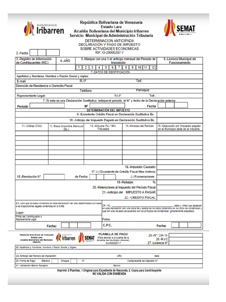 Planilla Patente Declaracion de Actividad Economica | PDF