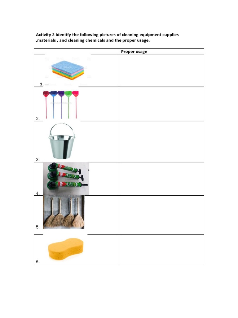 Activity 2 Identify The Following Pictures of Cleaning Equipment ...