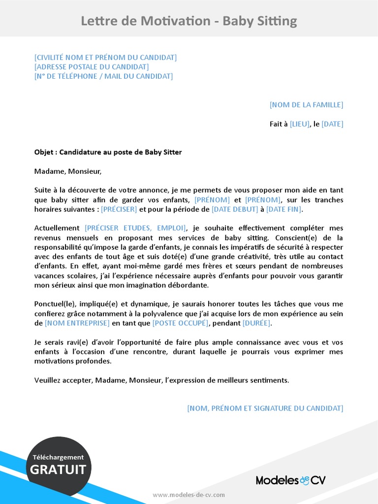 55 Lettre de Motivation Baby Sitting | PDF