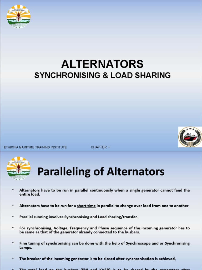 Alternators: Synchronising & Load Sharing | PDF | Relay | Switch