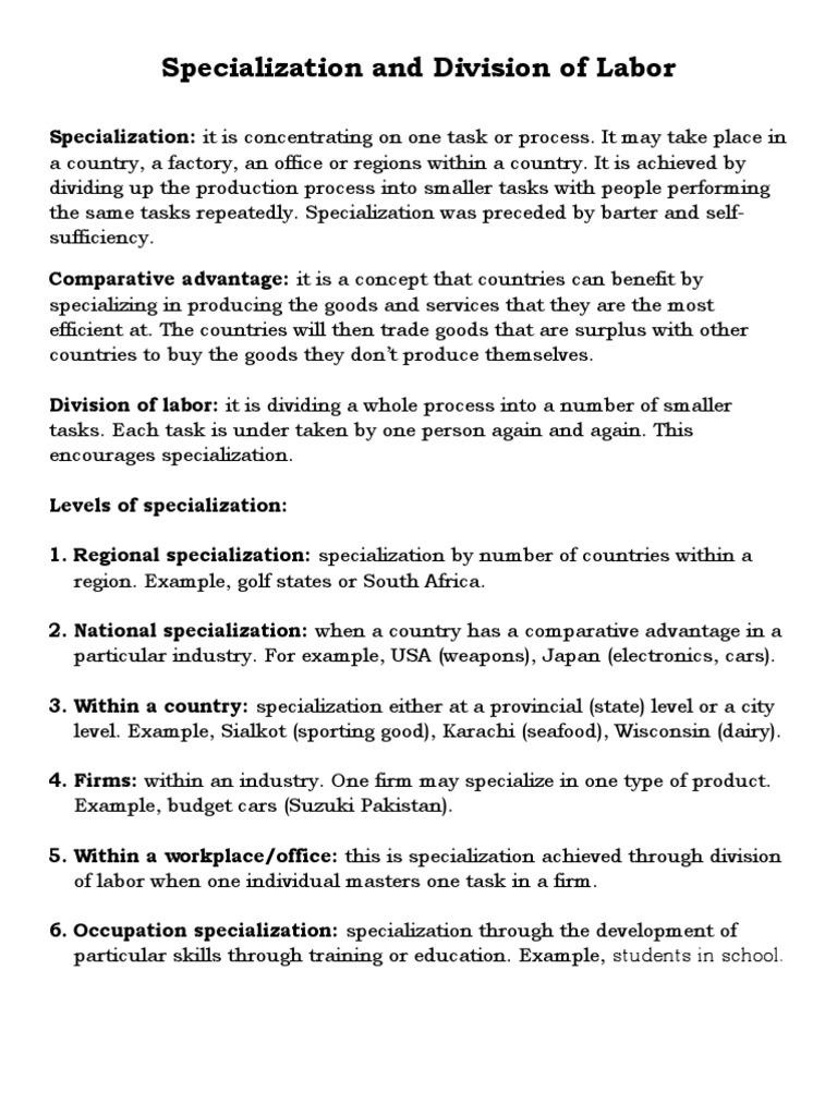Specialization and Division of Labor | PDF | Labour Economics ...