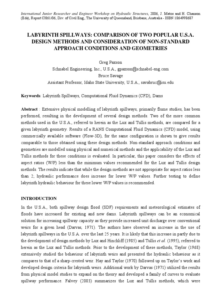 Labyrinth Spillways Design Methods Comparison | PDF | Computational ...