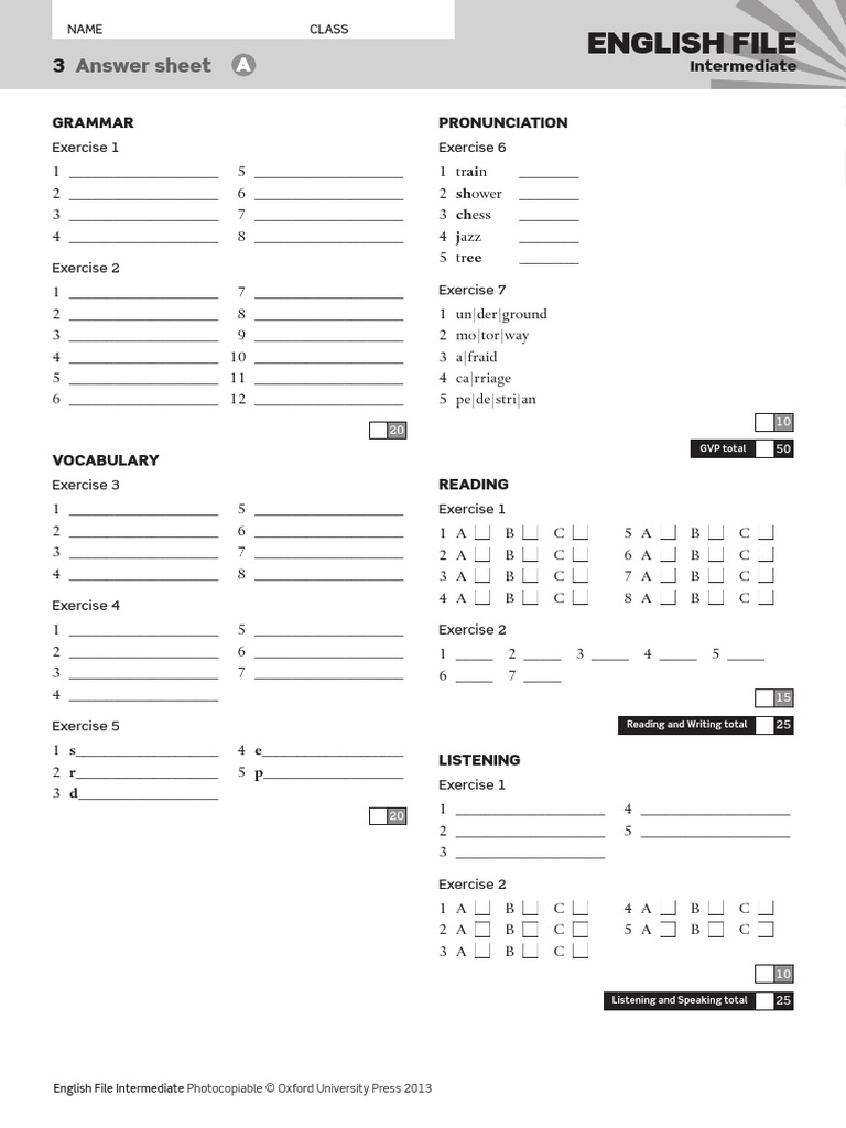 English File: Answer Sheet | PDF | Linguistics | Applied Linguistics