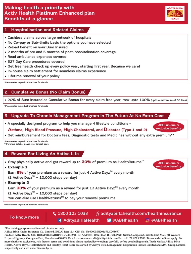 Activ Health Platinum Enhanced - One Pager - English | PDF | Insurance ...