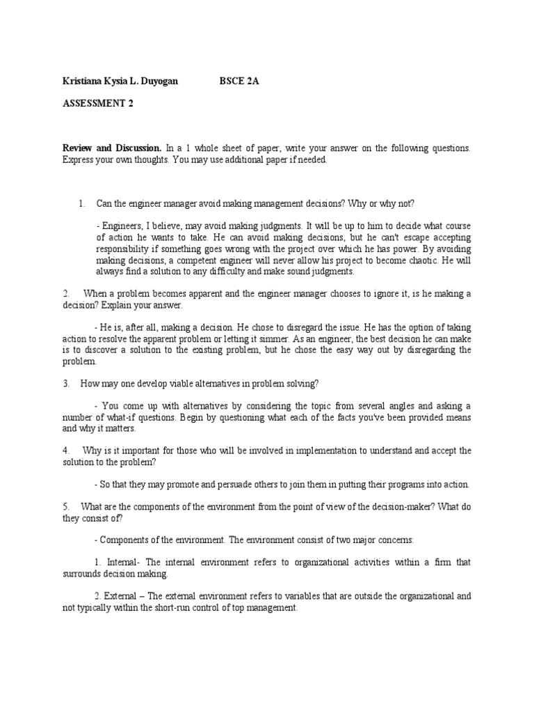 Decision-Making Assesment No.2 | PDF | Decision Making | Employment