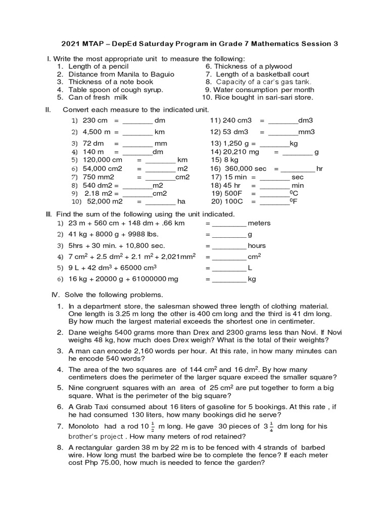 2021 Mtap - Deped Saturday Program in Grade 7 Mathematics Session 3 ...