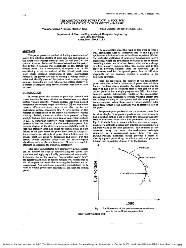 The Continuation Power Flow A Tool For Steady State Voltage Stability Analysis | PDF | Euclidean ...