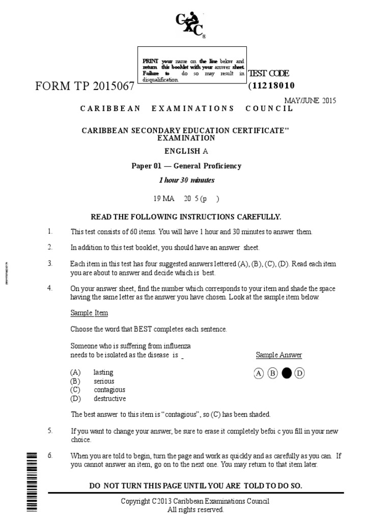 CXC Csec English A June 2015 p1 | PDF | Sea | Bermuda