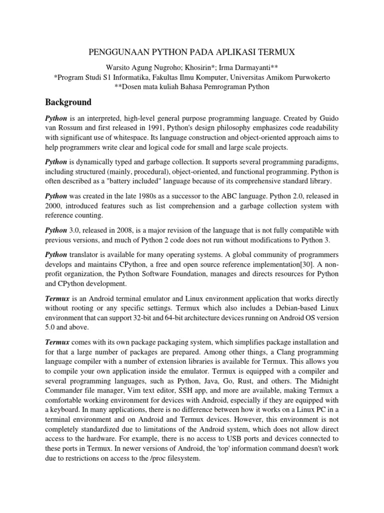 Penggunaan Python Pada Aplikasi Termux | PDF | Python (Programming ...