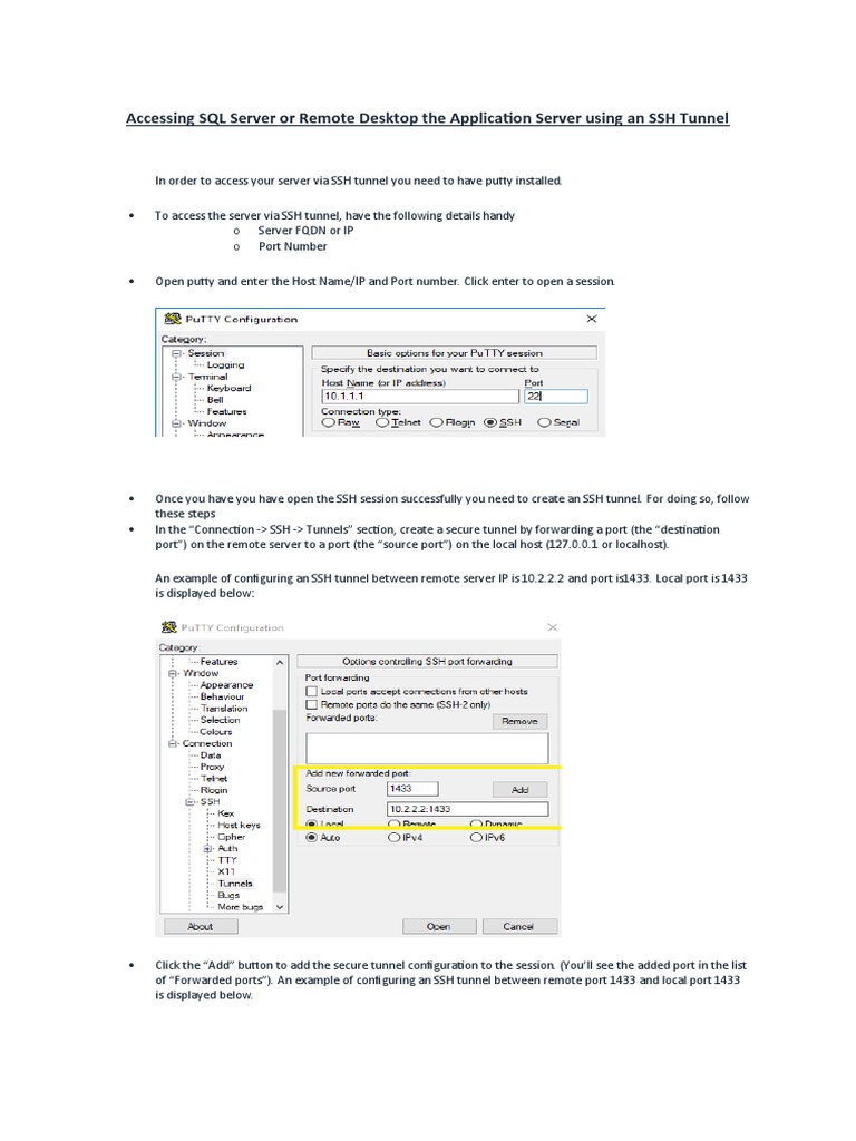 Accessing SQL Server Using An SSH Tunnel | PDF