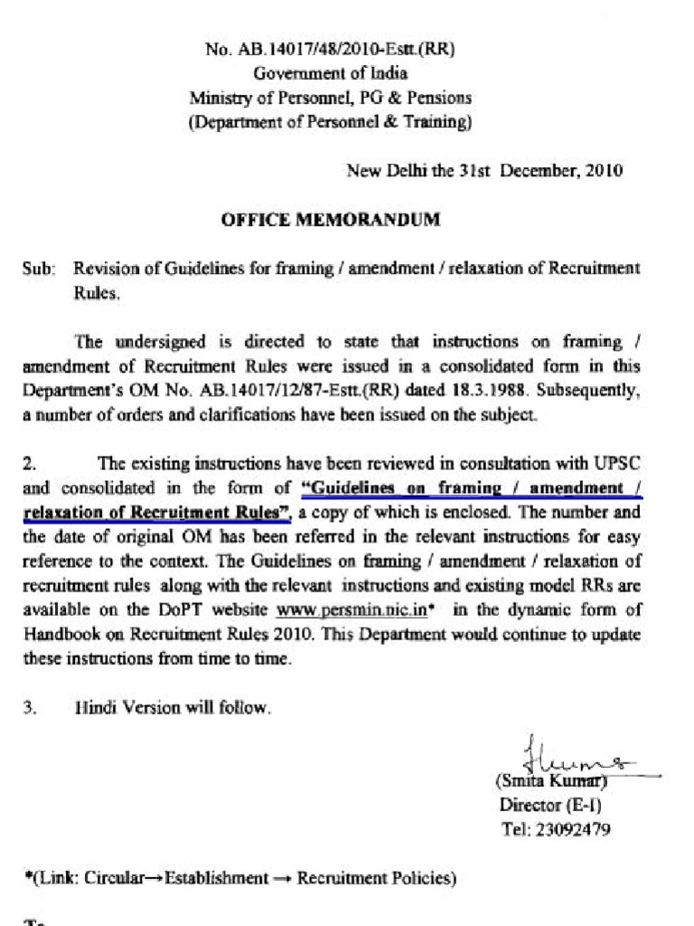 DOPT O.M. No - AB.14017/48/2010-Estt. (RR) Dated 31.12.2010 | PDF ... DOPT O.M. No - AB.14017/48/2010-Estt. (RR) Dated 31.12.2010 | PDF ...