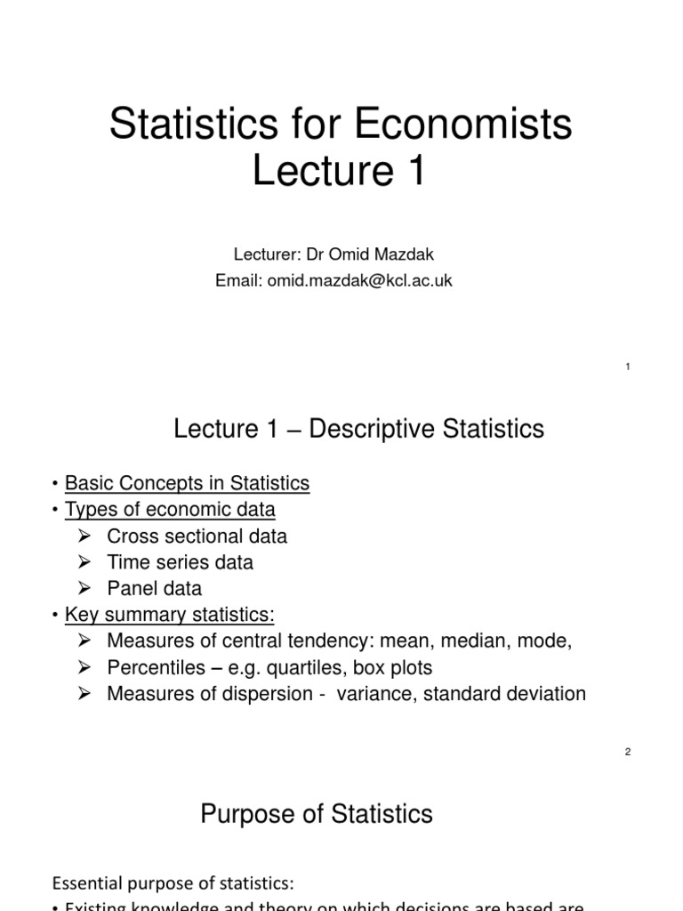 Descriptive Statistics for Economists | PDF | Statistics | Mean