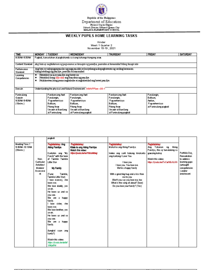Department of Education: Weekly Pupils Home Learning Tasks | PDF