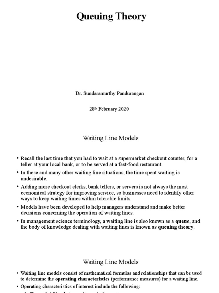 Anderson - Queuing Theory | PDF | Mathematical And Quantitative Methods (Economics) | Teaching ...