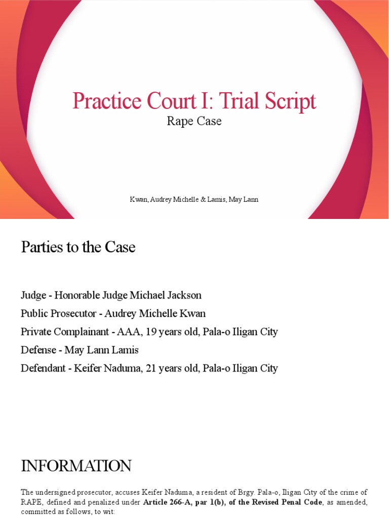 Trial Script Rape Case | PDF | Plea | Witness