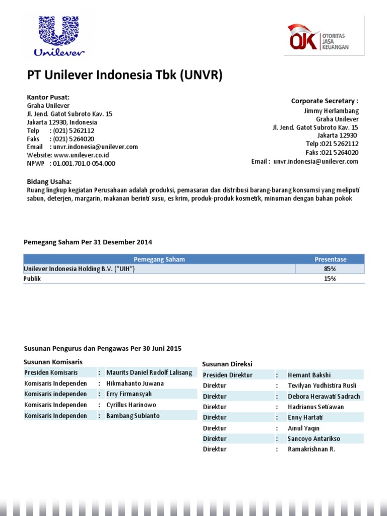 Unilever Indonesia TBK (UNVR) | PDF