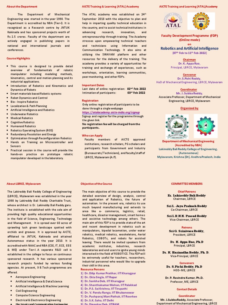 Faculty Development Programme on Robotics and Artificial Intelligence ...