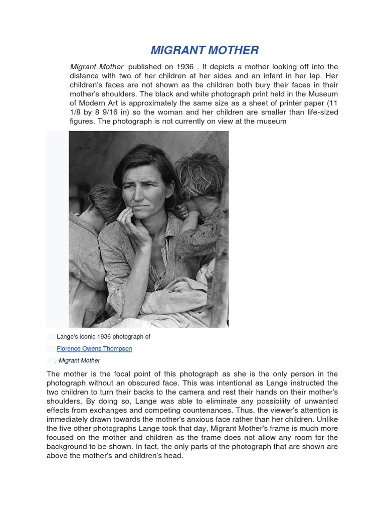 Migrant Mother: Migrant Mother Published On 1936 - It Depicts A Mother ...