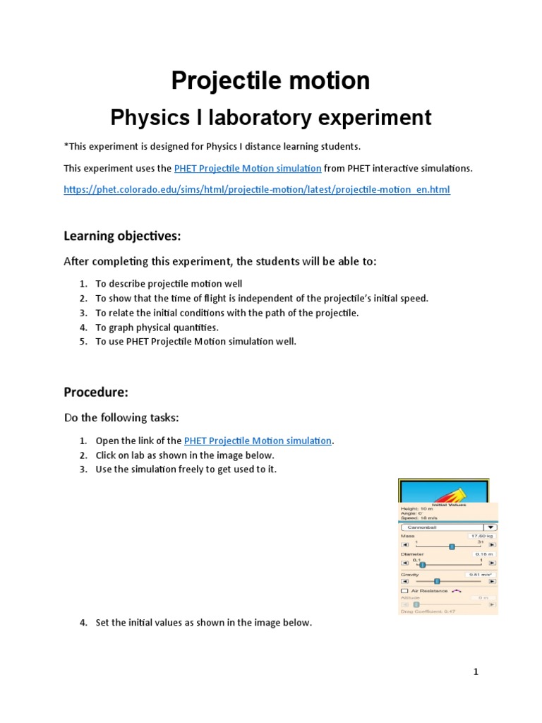 Projectile Motion - Physics 1 Lab Experiment | PDF | Projectiles | Speed