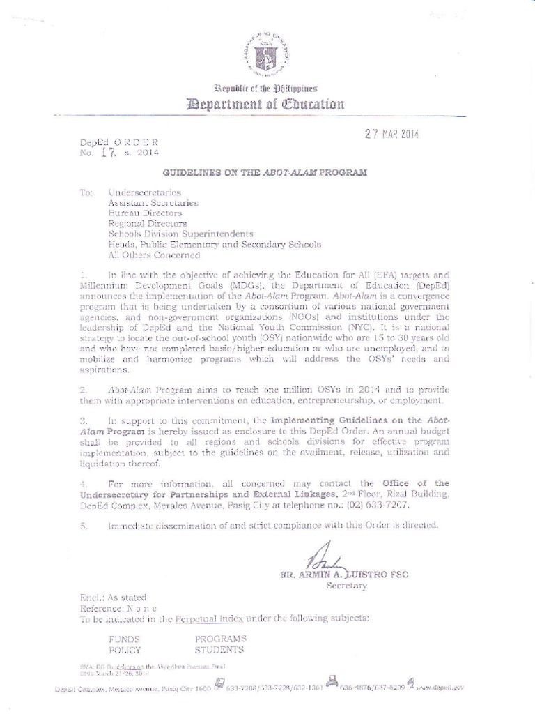 DepED Order No.17 s.2014 | PDF