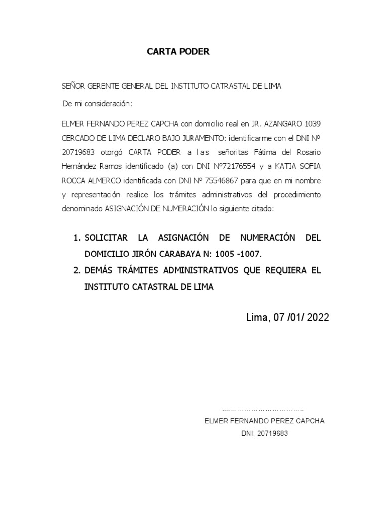 Carta Poder para Trámites Administrativos | PDF | Derecho
