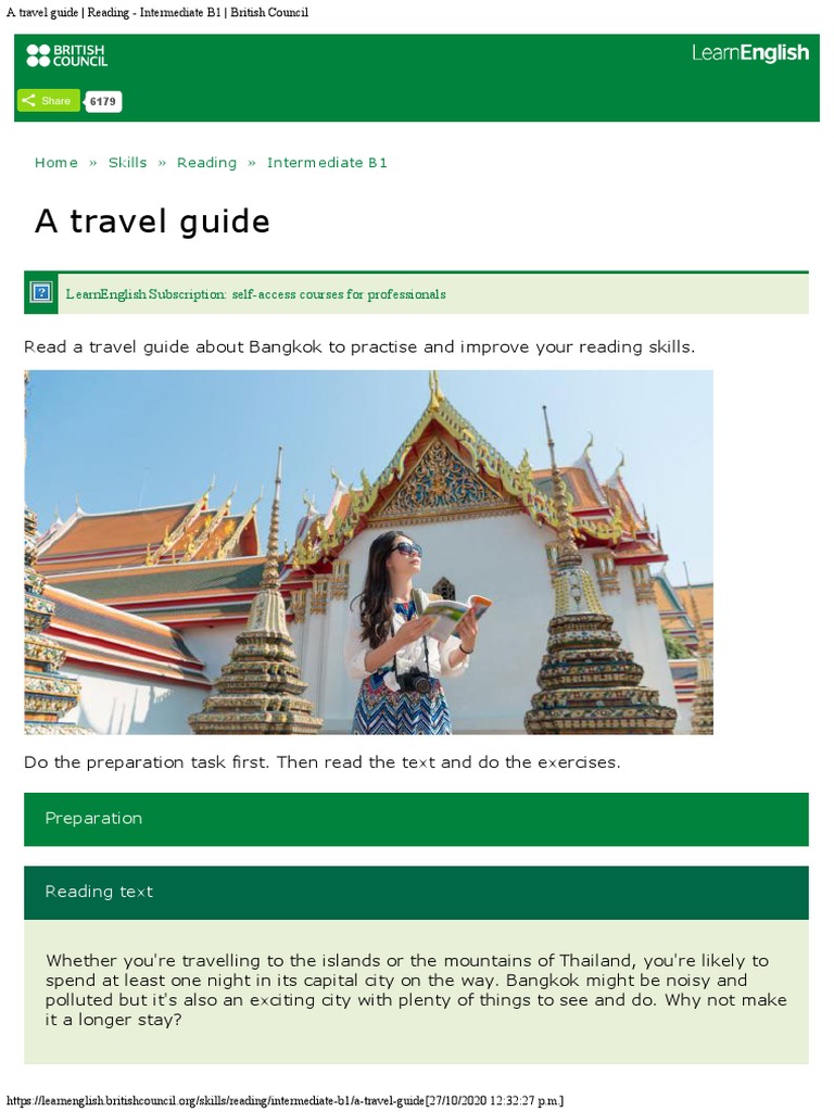 U1 LC A Travel Guide Reading - Intermediate B1 British Council | PDF ...