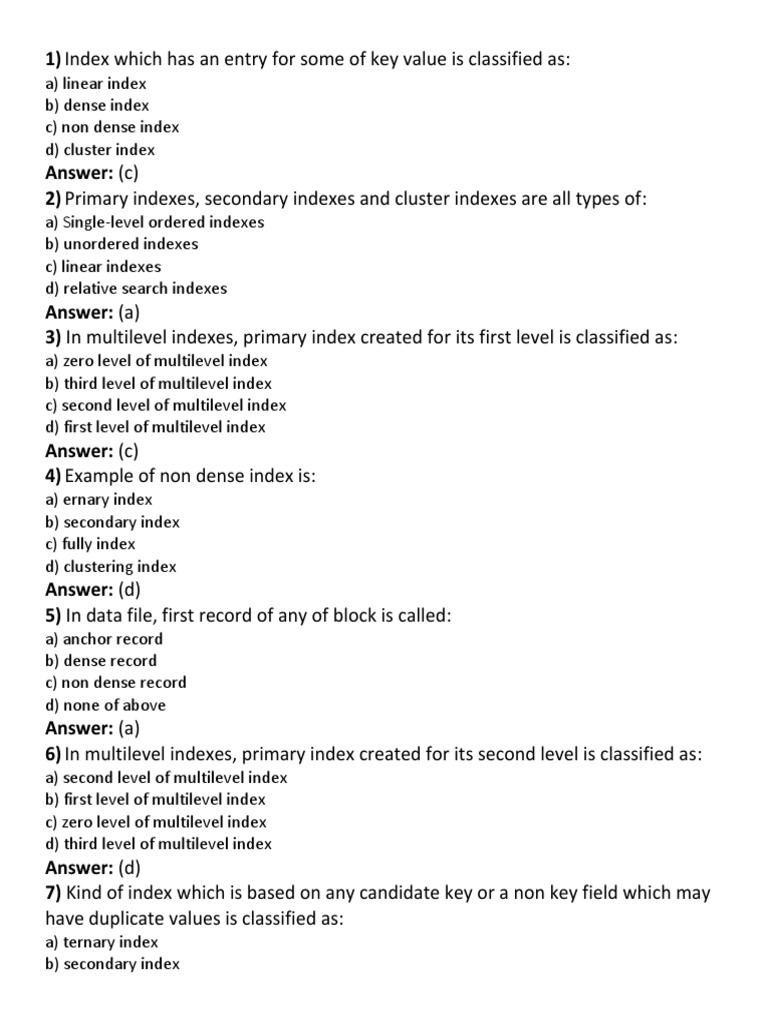 File Indexing Structures MCQ | PDF | Database Index | Information Technology Management