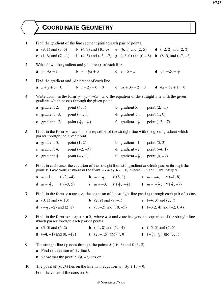Coordinate Geometry: Line Equations & Gradients | PDF | Line (Geometry ...