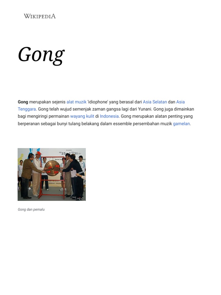 Gong - Wikipedia Bahasa Melayu, Ensiklopedia Bebas | PDF