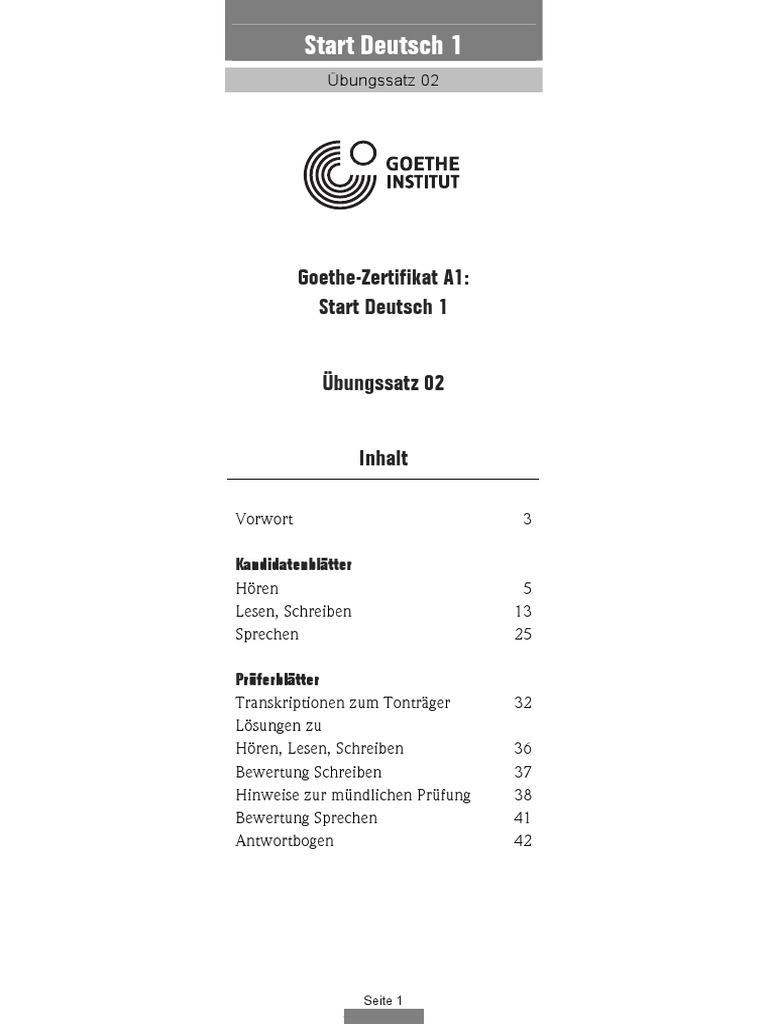 Deutsch Uebung Test A1 3 Goethe Zertifikat Pruefung | PDF