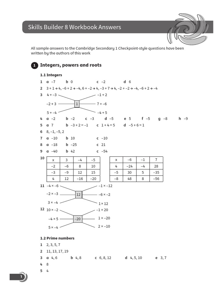 Skills Builder 8 Workbook Answers: Integers, Powers and Roots | PDF ...