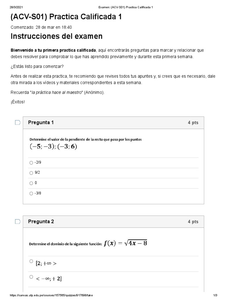 Practica Calificada 1 Matematica para Ingenieros UTP | PDF